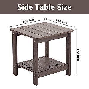 hOmeHua Weather Resistant Side Table, 17 inch Square 2-Layer Structure Wide Desktop, Imitation Wood Stripes, Easy to Assemble & Maintain, Suitable for All Indoor & Outdoor Places- Dark Brown