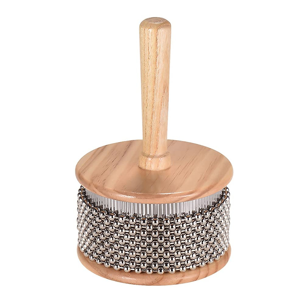 Heysland Wooden Cabasa Percussion Musical Instrument Metal Beaded Chain and Cylinder Pop Hand Shaker for Band Music Education 4.5in HL01B