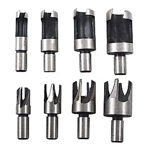 8Pcs Wood Plug Cutter Drills Bit Set (5/8", 1/2", 3/8", 1/4") Straight and Tapered Taper, Carbon Steel Woodworking Cutting Tool