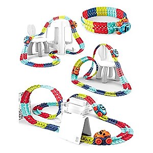 Eapura Glow Race Track Cars for Boys Girls Kids Magic Race Car Track with LED Light Up Race Car Game with 138PCS Magic Tracks Building Toys for Kids Ages 4-8.Birthday Gift Toys for 3+ Year Old Boys