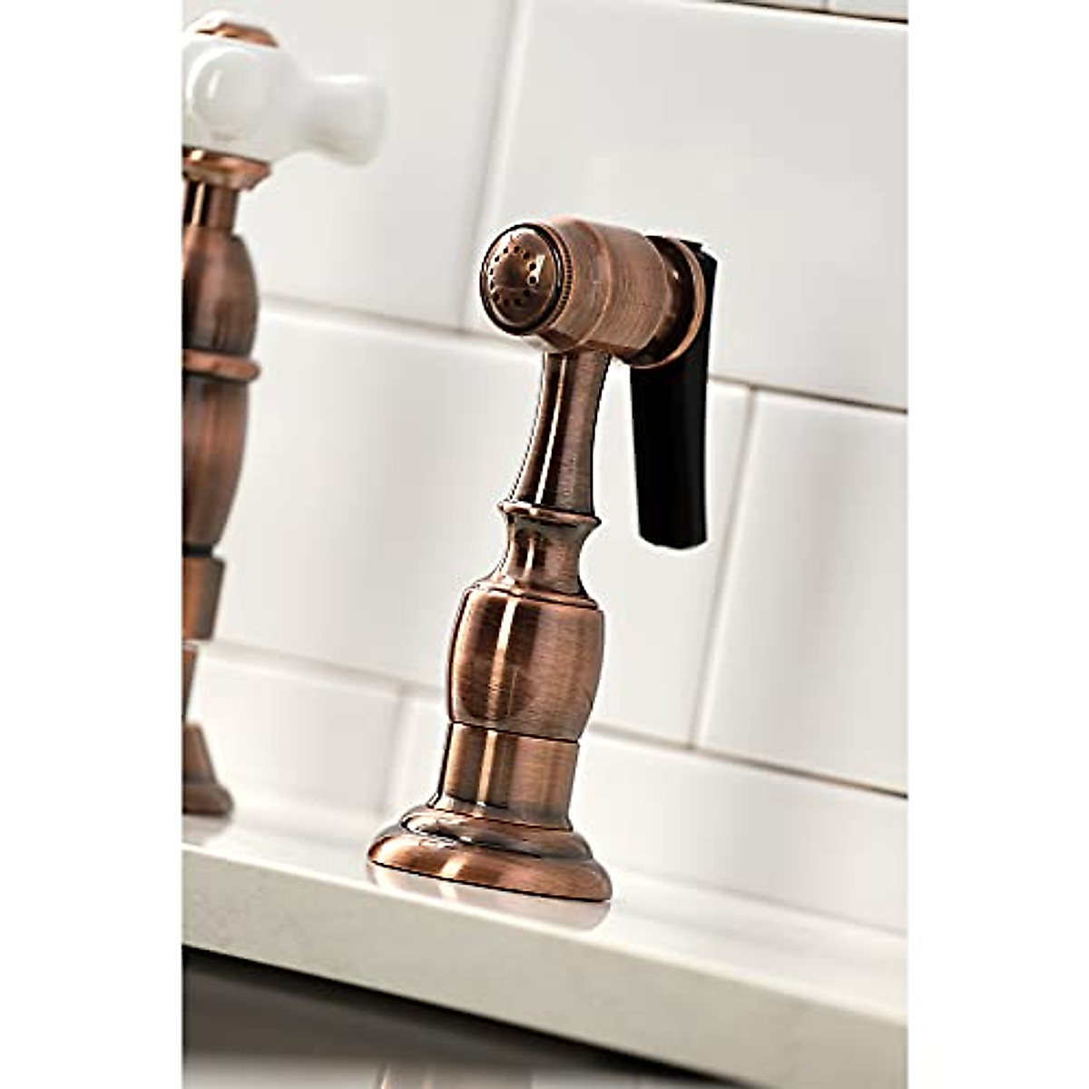 Kingston Brass KS127PXBSAC Heritage Bridge Kitchen Faucet, Antique Copper