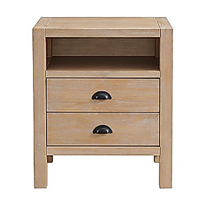 Alaterre Furniture Arden 2-Drawer Wood Nightstand, Children's Bedroom Furniture, Modern Rustic Design, Solid Pine Wood Construction, Light Driftwood Finish, Perfect for Child Room, Nursery or Playroom
