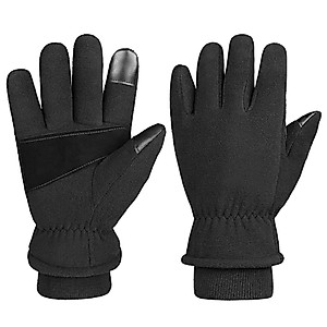 OZERO Thermal Gloves Winter Snow Cold Proof Work Glove Warm Polar Fleece Insulated Artificial Lamb Wool for Women and Men Medium Black