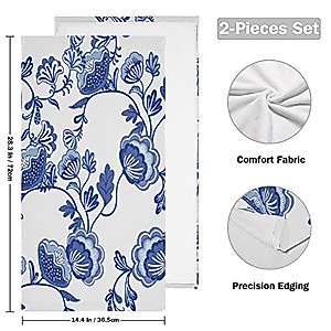 Beautiful Blue Flowers Chinoiserie Style Hand Towels Set of 2 Luxury Print Decorative Bathroom Towels Super Soft Highly Absorbent Multipurpose Towels for Yoga Gym Spa Hotel Bathroom Kitchen 28x14 Inch