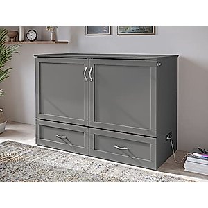 AFI, Hamilton Murphy Bed Chest with 6 inch Memory Foam Folding Mattress, Built-in Charging Station and Storage Drawer, Full, Grey