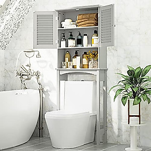 SRIWATANA Over The Toilet Storage, Bathroom Cabinet Organizer Shelf Space Saver with Adjustable Rack - Grey
