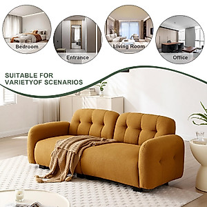 Vanress 81 inch Sofa,Comfy Teddy Sofa Couch with Extra Deep Seats, Modern Sofa- 3 Seater Sofa Couch for Living Room Apartment Lounge (Cognac)