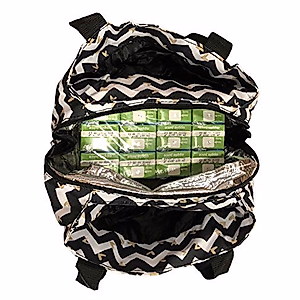 Nicole Miller of New York Insulated Waterproof Lunch Box Cooler Bag - 11" Lunch Tote (Black/White Chevron Heart)