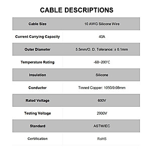 10 AWG 1 Foot XT60i Female to Solar Connector Cable, Solar Panel XT60i Extension Cable Connector Solar Cable