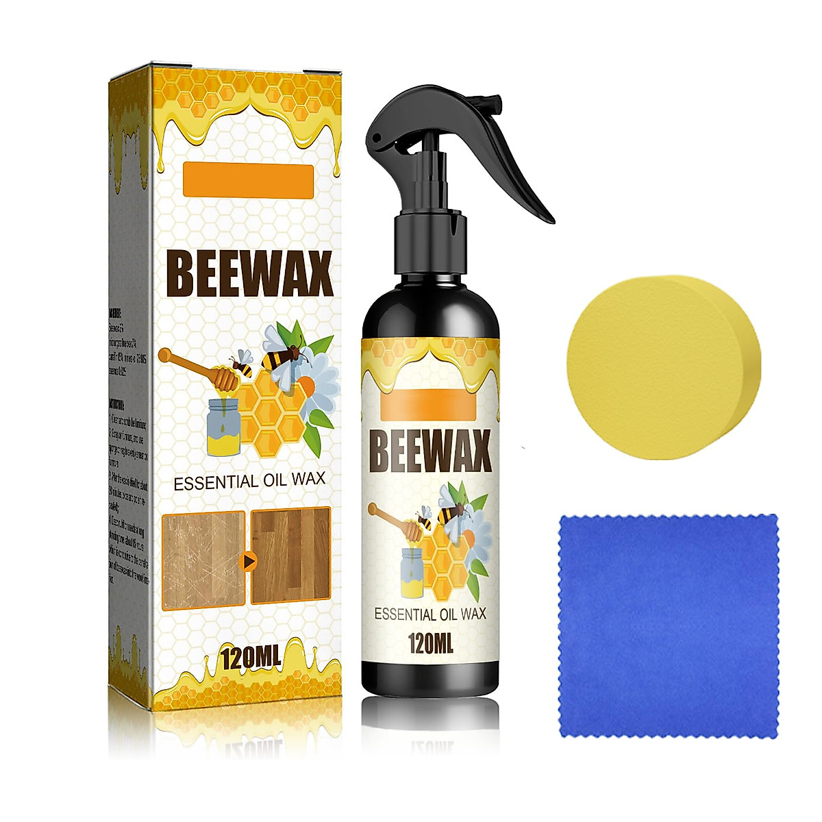 UYUAN Beeswax Spray Furniture Polish Spray, Natural Micro-Molecularized Beeswax Spray Cleaner with Sponge & Towel for Wood Furniture, Restores Shine and Protects Surfaces
