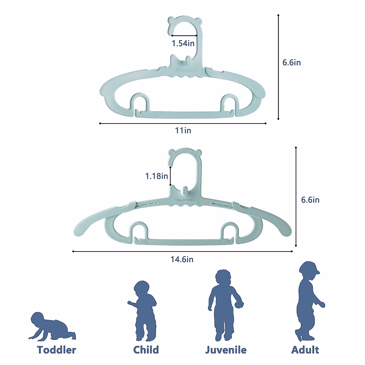 Truelux 10 Pack Baby Hangers for Nursery Closet with 10 Multiple Clips(Blue),Non-Slip Extendable Kids Hangers for Infant Toddler,Space Saving Plastic Childrens Clothes Hangers for Boy Girl