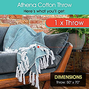 Refinery29 | Athena Collection | Premium Cotton Textured Throw Blanket, Handloom Trim Throw Blanket (Blue), 50" x 70"