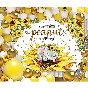 A Sweet Little Peanut Baby Shower Photo Background, Sunflower Elephant Baby Shower Party Decorations Backdrop, Newborn Girls Baby Shower Party Decorations Banner Backdrops (7x5ft)