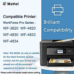 MxVol 822XL Remanufactured Ink Cartridge Replacement for Epson 822XL 822 XL T822XL High Yield to use with EPSON Workforce Pro WF-3820 WF-4820 WF-4830 WF-4833 WF-4834 (Black Cyan Magenta Yellow 4-Pack)
