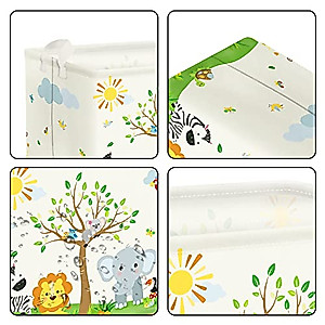 Clastyle Cube Jungle Safari Animals Nursery Storage Basket Forest Elephant Giraffe Tree Shelf Basket for Clothes Toys Books Rectangle Bedroom Playroom Monkey Lion Storage Bin, 36L