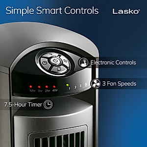 Lasko Portable Electric 42" Oscillating Tower Fan with Nighttime Setting, Timer and Remote Control for Indoor, Bedroom and Home Office Use, Silver, T42951