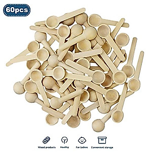BILLIOTEAM 60 PCS Mini 3 Inch Small Wooden Spoons,Tiny Small Natural Wooden Bath Salt Scoop Tasting Spoon for Salt Seasoning Condiment Spice Sugar Coffee Honey