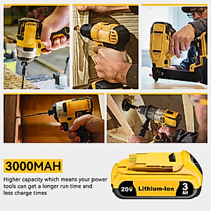 2Pack DCB201 3.0Ah 20V Battery Replacement for Dewalt 20V MAX Battery Compatible with Dewalt Battery DCB200 DCB204 DCB206 DCB201 DCB203 20V Cordless Tools