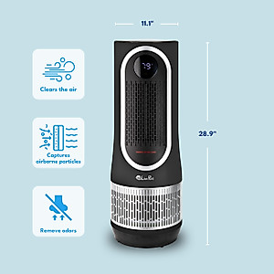 LivePure 3 in 1 Clean Heat Air Purifier & Heater-HEPA Filtration System, Space Heater w/ 2 Heat Modes, 60° Rotation, Heaters for Indoor Use, Air Purifiers for Home, Bedrooms, and Office. Gray