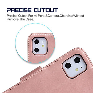 Arae Case for iPhone 11 Wallet Case Cover with Card Holder PU Leather with Wrist Strap and [4-Slots] ID&Credit Cards Pocket for iPhone 11 6.1 inch - Rosegold