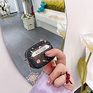 Soft TPU Case with Beads Chain Charm for Apple AirPods Pro AirPodsPro 2019 Generation Sakura Crystal Magical Wand Black Color Japanese Cartoon Anime Cute Lovely Adorable Girls Kids Women