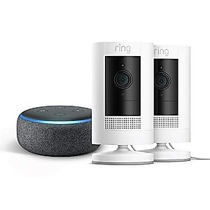 All-new Ring Stick Up Cam Plug-In 2-Pack with Echo Dot (Charcoal)