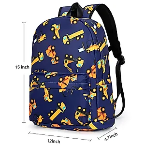 Bluboon Preschool Backpack Kids Boy Kindergarten Backpack With Lunch Box School Book Bags for Elementary Primary Schooler (Navy-vehicle)
