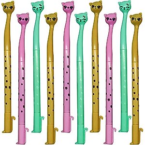 Maydahui 12PCS Elegant Cat Shape Rollerball Pens Cute Kawaii Animal Pen Japanese Kitty Black Gel Ink Slender Penholder Bedroom Eyes Style for Girls School Office
