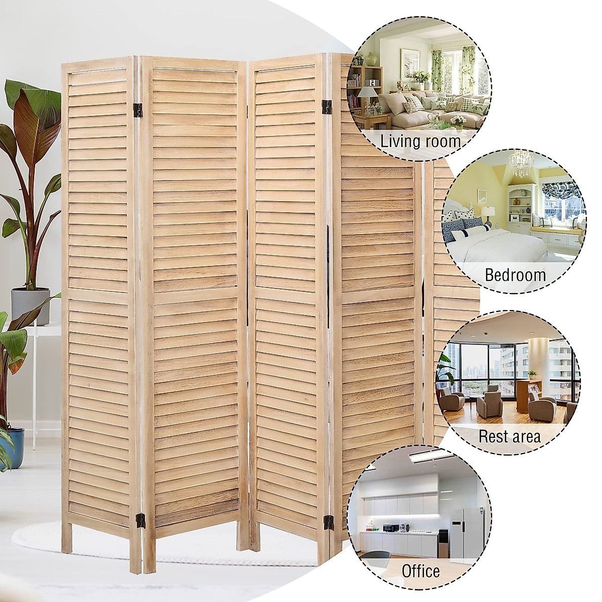 ECOMEX 6 Panel Wood Room Divider, Folding Room Divider Privacy Screen 5.6Ft Tall, Freestanding Louvered Divider Screen for Home Office Restaurant Bedroom(Cream)