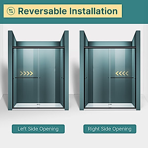 ELEGANT Semi-Frameless Sliding Shower Door 60 in. W x 72 in. H, Bathroom Sliding Door with 1/4'' Clear Glass, Black Hardware Double Sliding Glass Shower Enclosure