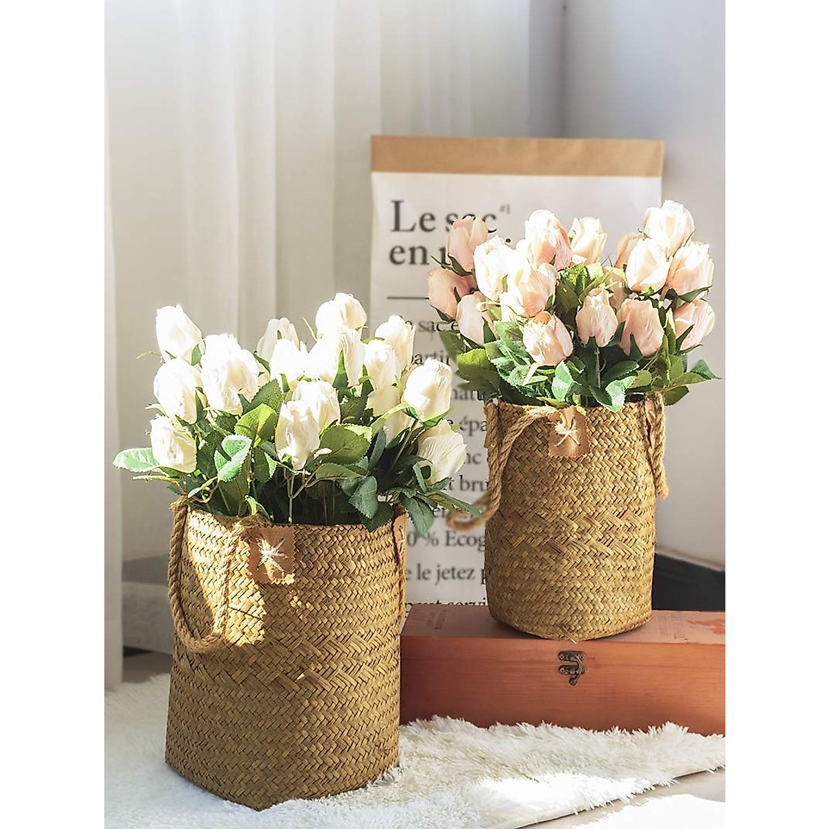 Plmqiuy Artificial Rose 9 Heads for Home Office Garden Party Wedding Decoration. (White)