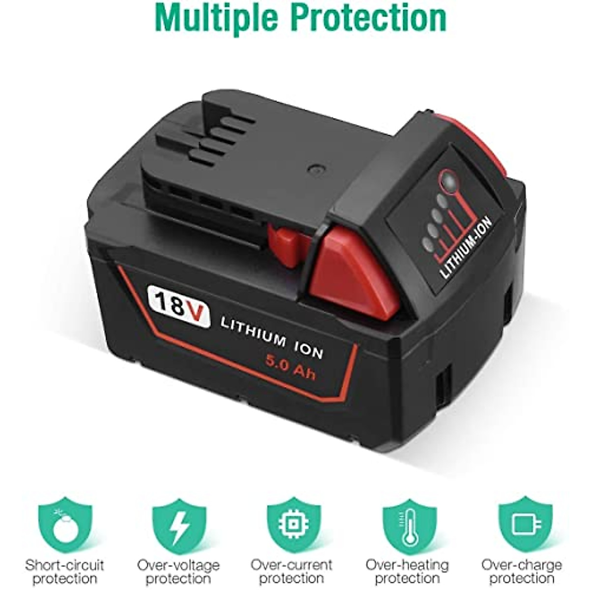 CELL9102 Replacement 2PACKS M18 Battery and Charger Combo for Milwaukee 18V 48-11-1850 Battery and Battery Charger 48-59-1812, Capacity Output 5.0Ah