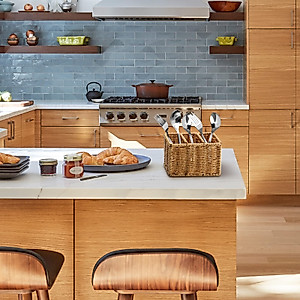 Kitchen Utensil Holder for Countertop Wicker Utensil Caddy Cutlery Holder Silverware Caddy Natural Woven Flatware Caddy with 3 Compartment for Hold Forks,Knives,Spoons,Napkins,Indoor or Outdoor,Brown