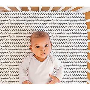 The Peanutshell Crib Sheet Set for Baby Boys or Girls | Safari Party and Black Chevron Stripes | 2 Pack Set