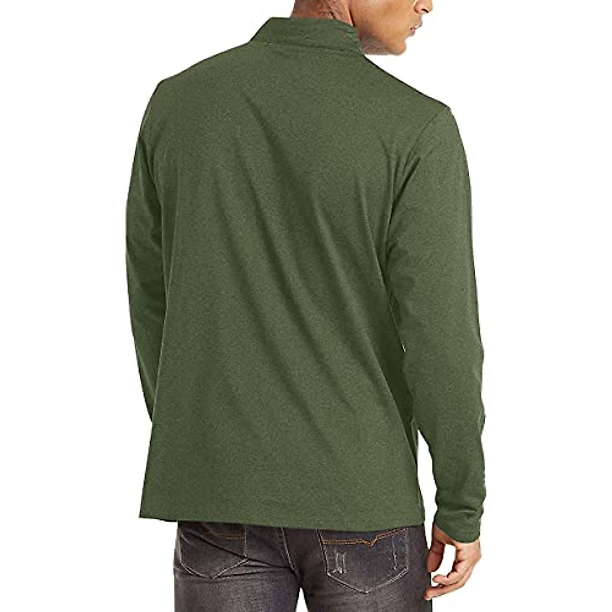 KEFITEVD Men's 1/4 Zip Golf Shirts Long Sleeve Workout Shirts Fleece Shirts Gym Shirts Athletic Shirts Lightweight Sports Shirts Army Green