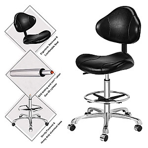 Kaleurrier Ergonomic Drafting Chair with Back Support,Multi-Functional Height Adjustable Swivel Rolling Stool,Multi-Purpose Home Office Desk Chair (White)