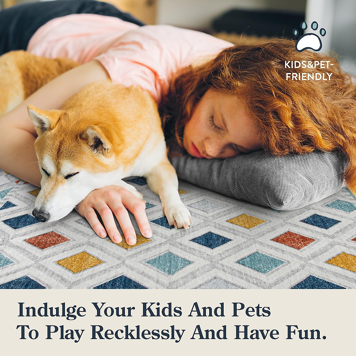 Lahome 5x7 Boho Checkered Area Rug, Geometric Trellis Modern Rug for Nursery, Soft Non Slip Washable Rugs for Hardwood Floors Bedroom Sunroom