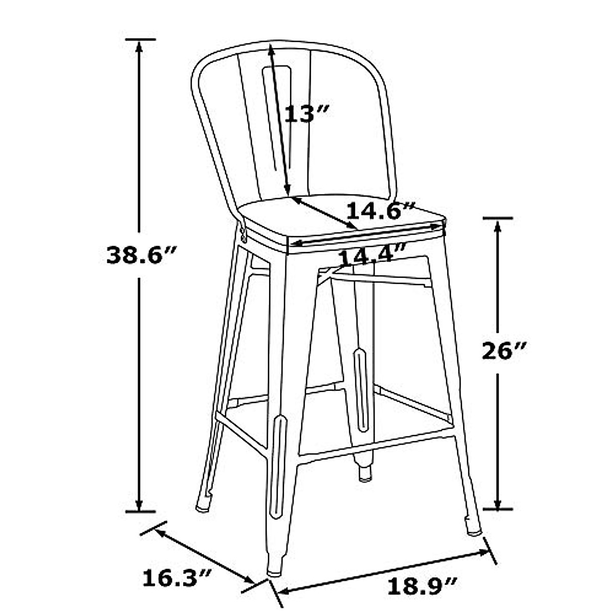 LSSBOUGHT Tolix Style 26 Inches Metal Counter Stools with Wood Seat and Backrest Indoor-Outdoor Use Stackable Bar Stools Set of 2 (Black)