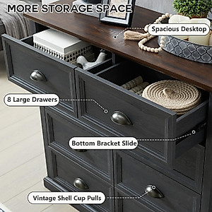 IFGET Farmhouse 8 Drawer Dresser for Bedroom, Tall Chest of Drawers, Chest of Drawers Organizer Storage, Wood Rustic Bedroom Dresser for Closet, Living Room, Hallway,Dark Grey