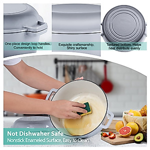 TeamFar 5 Quart Enameled Cast Iron Dutch Oven, 2-In-1 Dutch Oven Pot Cookware with Skillet Lid for Bread Baking Braising Stewing Roasting, Sturdy & Nonstick, Oven Safe & Fit for Induction (Grey)