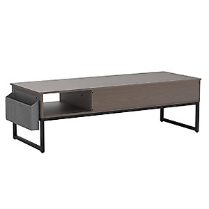 Aheaplus Lift Top Coffee Table with Storage, Wood Lifting Top Central Table Metal Frame, 43.3" Lift Tea Table with Side Pouch, Cocktail Table Modern Adjustable Table for Living Room, Espresso