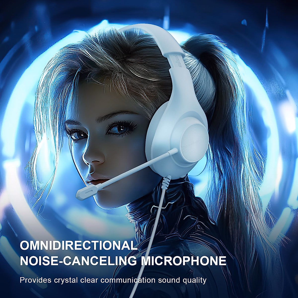 Gaming Headset for PS5 PS4 PC, Wired Headsets with 7.1 Surround Sound, H-7 Gaming Over Ear Headphones with Noise Cancelling Flexible Mic Memory Earmuffs, for PC/PS5/PS4/XboxSeries X/S/Switch (White)