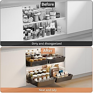 Sicamin 2 Pack Peel and Stick Pull Out Drawers for Cabinets, Adhesive Slide Out Drawers for Kitchen Cabinets Organizer, No Hardware Sliding Shelves Pantry Storage, 11.8”W x 16.5”D x 4.52" H, Black