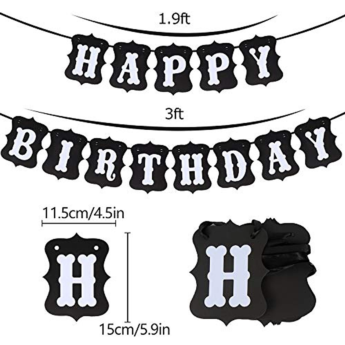 LINGTEER Happy Birthday Black and White Bunting Banner Decorations Birthday Party Photo Prop Decorations Sign.