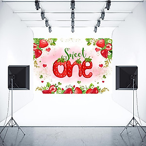 Aperturee 7x5ft Strawberry 1st Happy Birthday Backdrop for Girl Sweet One Photography Background First Birthday Party Berry Sweet Girl 1st Bday Red and Green Fruits Banner Favors Photo Booth Props