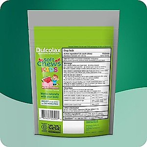Dulcolax Kids Saline Laxative Soft Chews, Gentle Constipation Relief for Kids, Watermelon Flavor, Magnesium Hydroxide 1200 mg, 15 Count