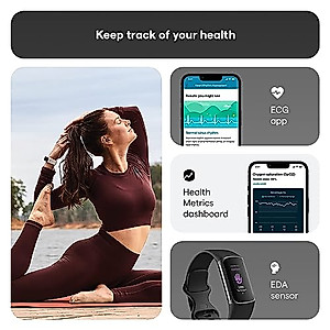 Fitbit Charge 5 Advanced Health & Fitness Tracker with Built-in GPS, Stress Management Tools, Sleep Tracking, 24/7 Heart Rate and More, Black/Graphite, One Size (S &L Bands Included)