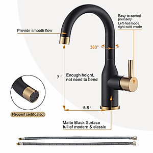 WOWOW Bar Sink Faucet Black and Gold Modern Single Handle Bar Faucet 1 Hole Small Kitchen Sink Faucet 360 Swivel RV Sink Faucet Mini Bar Tap with Water Supply Hoses