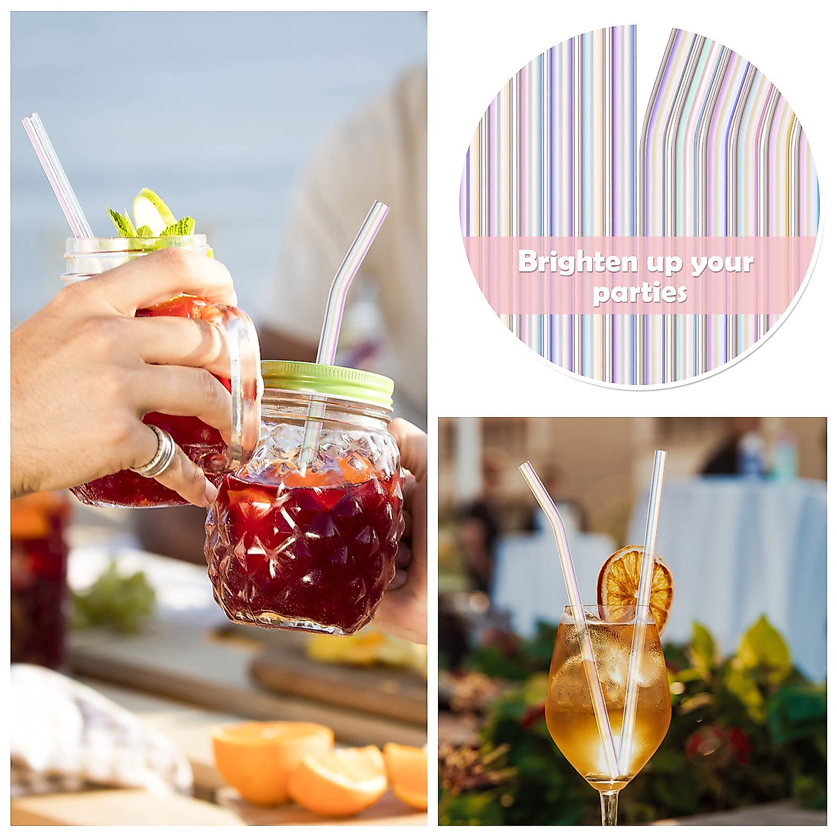 NiHome Reusable Glass Drinking Straws Clear 12-Pack, 8"x0.3" Set of 6 Straight and 6 Bent with 2 Cleaning Brushes for Milkshakes, Frozen Drinks, Smoothies, Eco-Friendly Dishwasher Safe