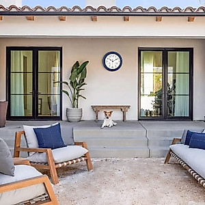 Mofine Outdoor Clocks for Patio Waterproof with Thermometer, Battery Operated Outdoor Wall Clock Silent Non Ticking, Small Outdoor Clock for Pool/Backyard/Lanai/Fence, 12 inch-Navy Blue